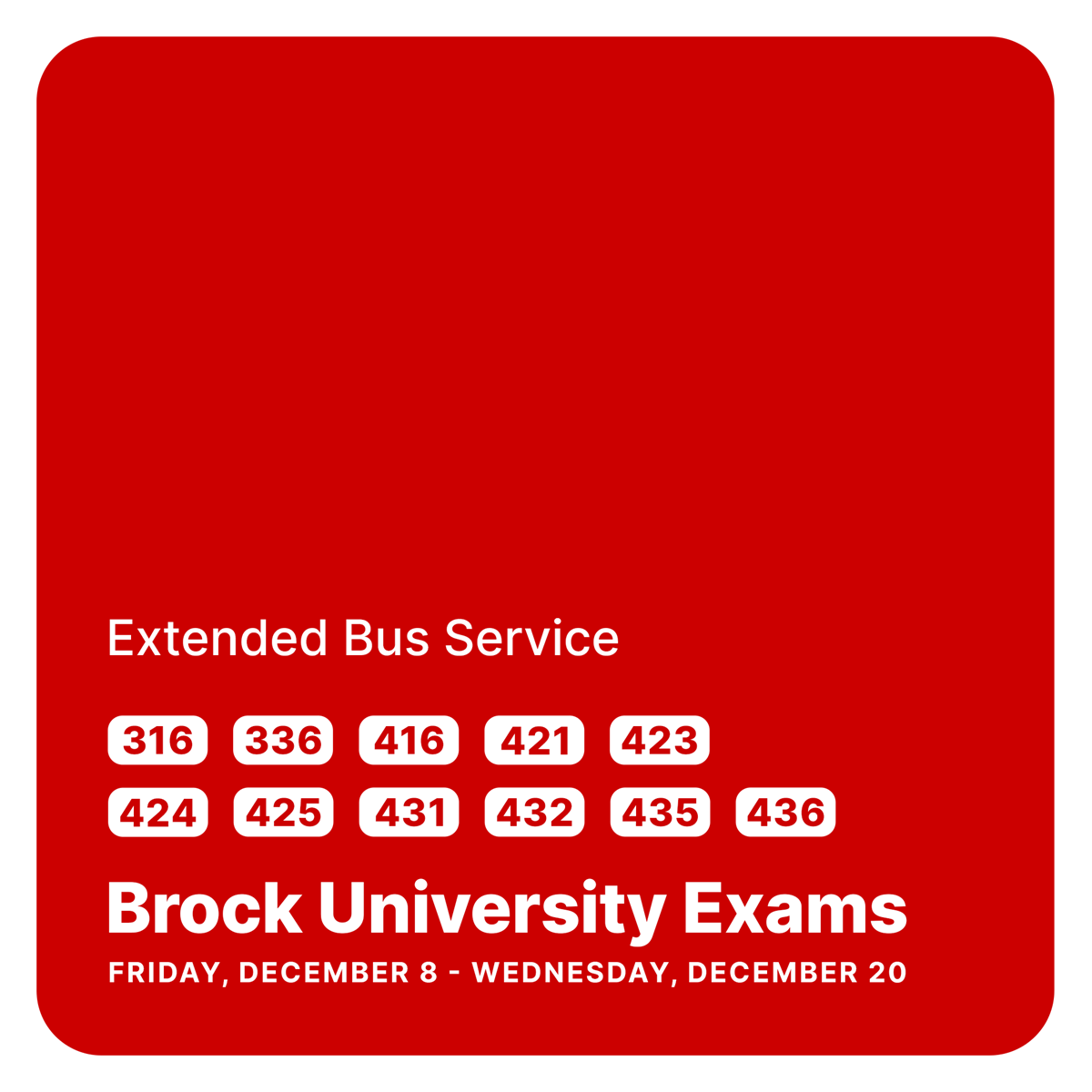 Extended Bus Service for Brock Exams - Niagara Region Transit