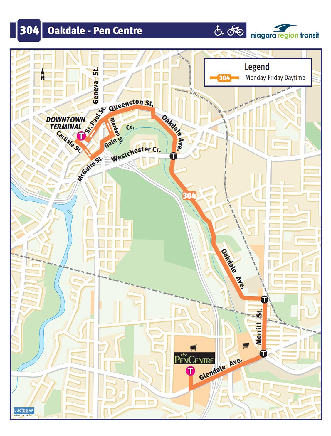 304 | Oakdale Ave. - Pen Centre | St. Catharines - Niagara Region Transit